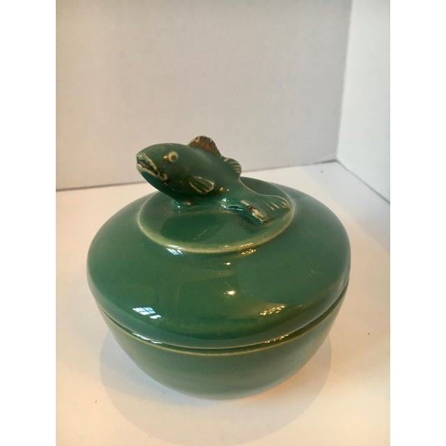 Green Ceramic Trinket Box With Fish Motif Lid | Chairish