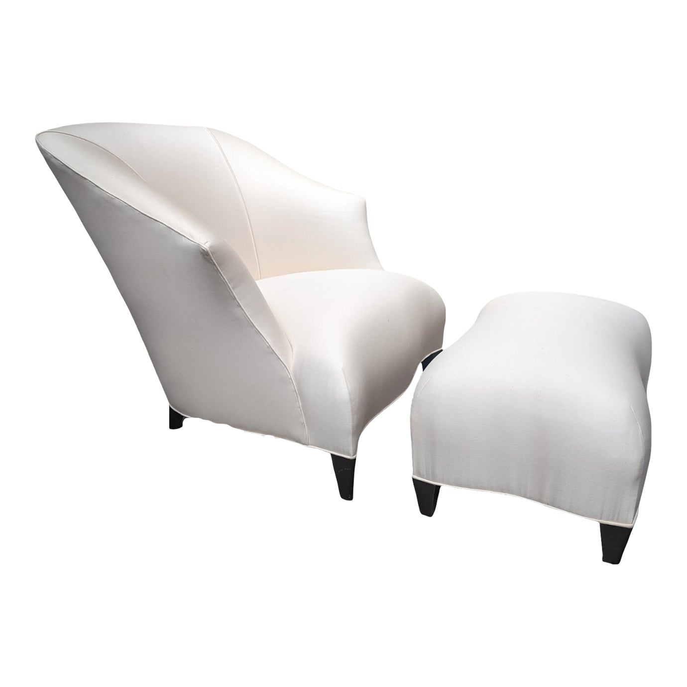 Donghia Shell Upholstered Chair & Ottoman - Set of 2 | Chairish