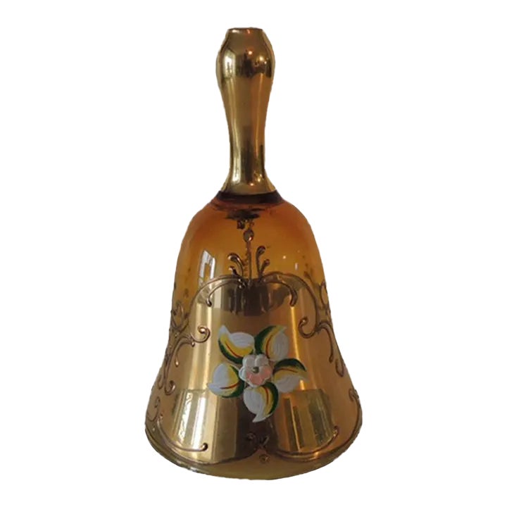 Vintage Gold Murano Glass Table Bell with Hand Painted Flower | Chairish