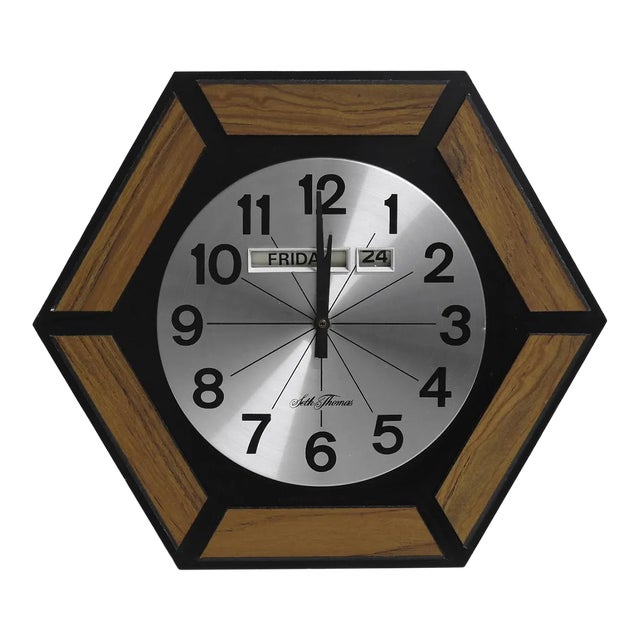 1960s Seth Thomas Day Date Space Age Atomic Wall Clock | Chairish