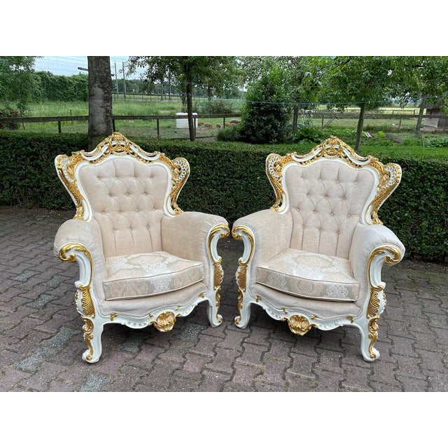 Vintage Pair of Italian Baroque Bergere Chairs in White Lacquered Beech ...