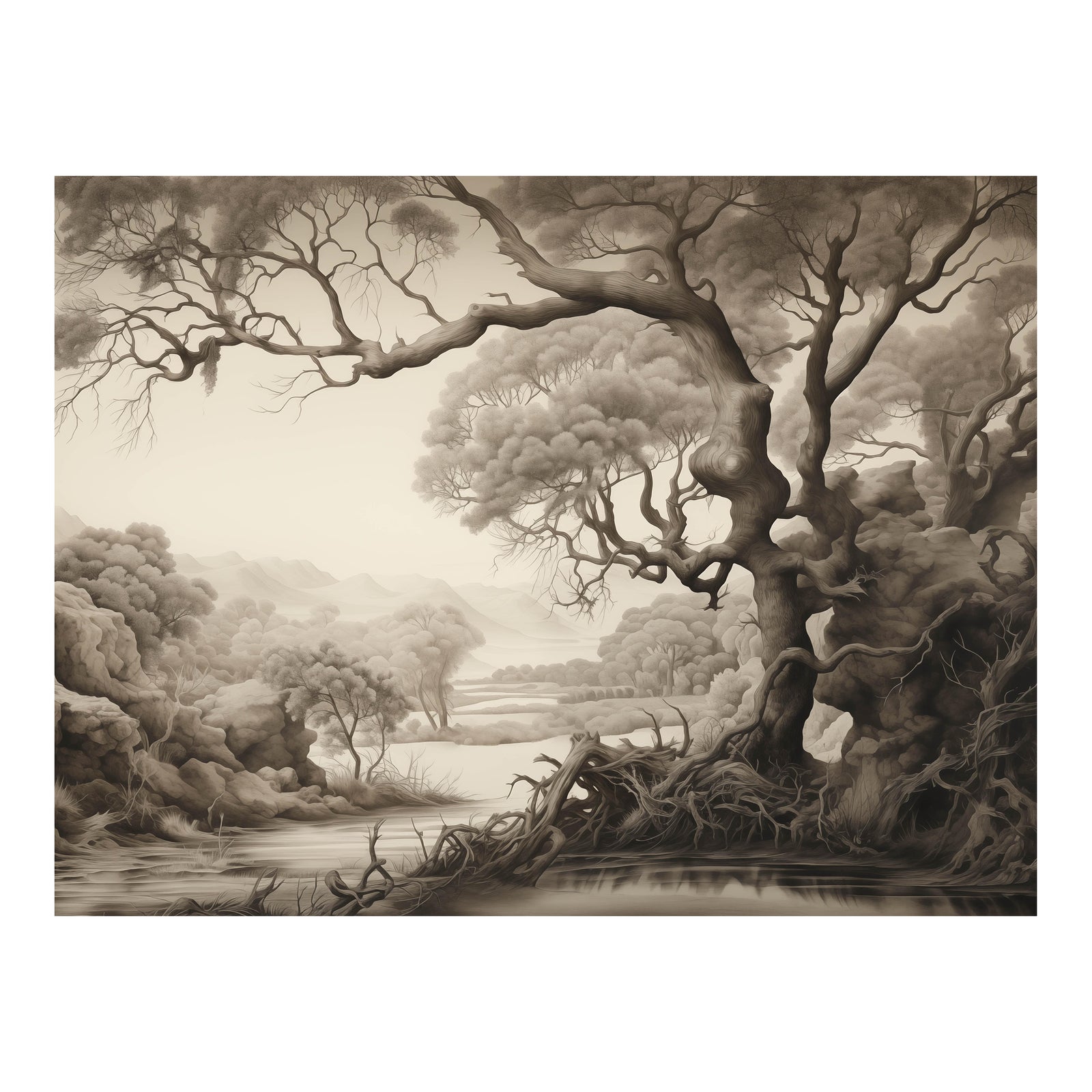 32' X 24' Original Grisaille Landscape Print 16th Century Style | Chairish