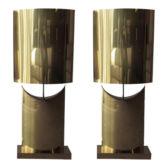Monumental Pair of Brass Table Lamps by Curtis Jere | Chairish