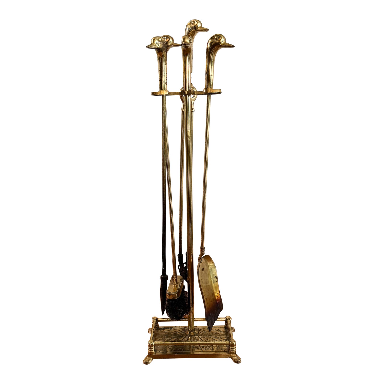 Vintage Brass Mallard Duck Fireplace Tool Set: 5-Piece Figural Fire ...