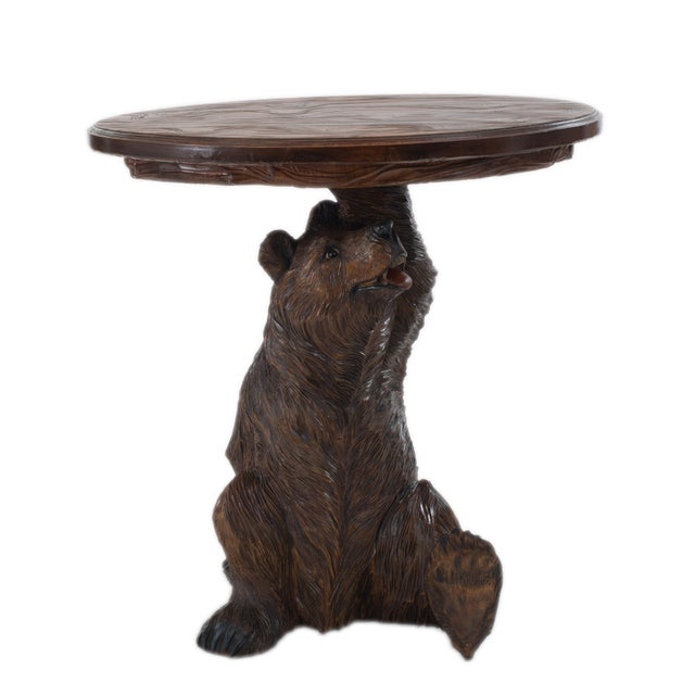 Rustic Black Forest Walnut Bear End Table | Chairish