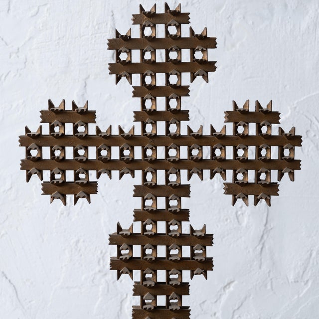 Tramp Art Crown of Thorns Standing Cross | Chairish
