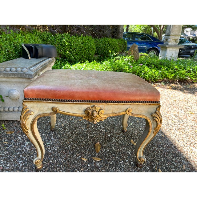 Pair of 19th Century Italian Painted and Parcel Gilt Ottomans | Chairish