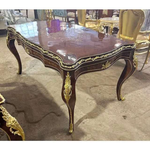 French Style Big Dining Table With Gold Details | Chairish