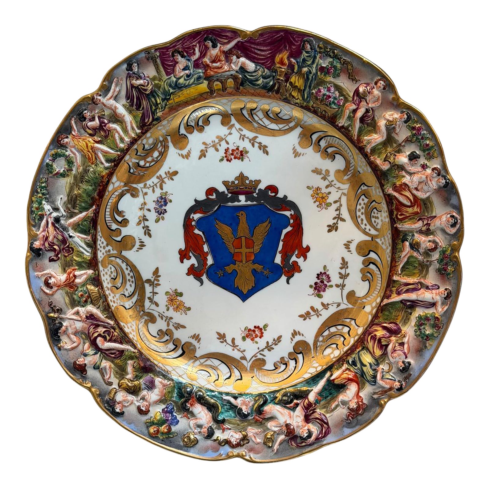Antique 19c German Porcelain Gold Eagle Armorial Crest Plate W ...