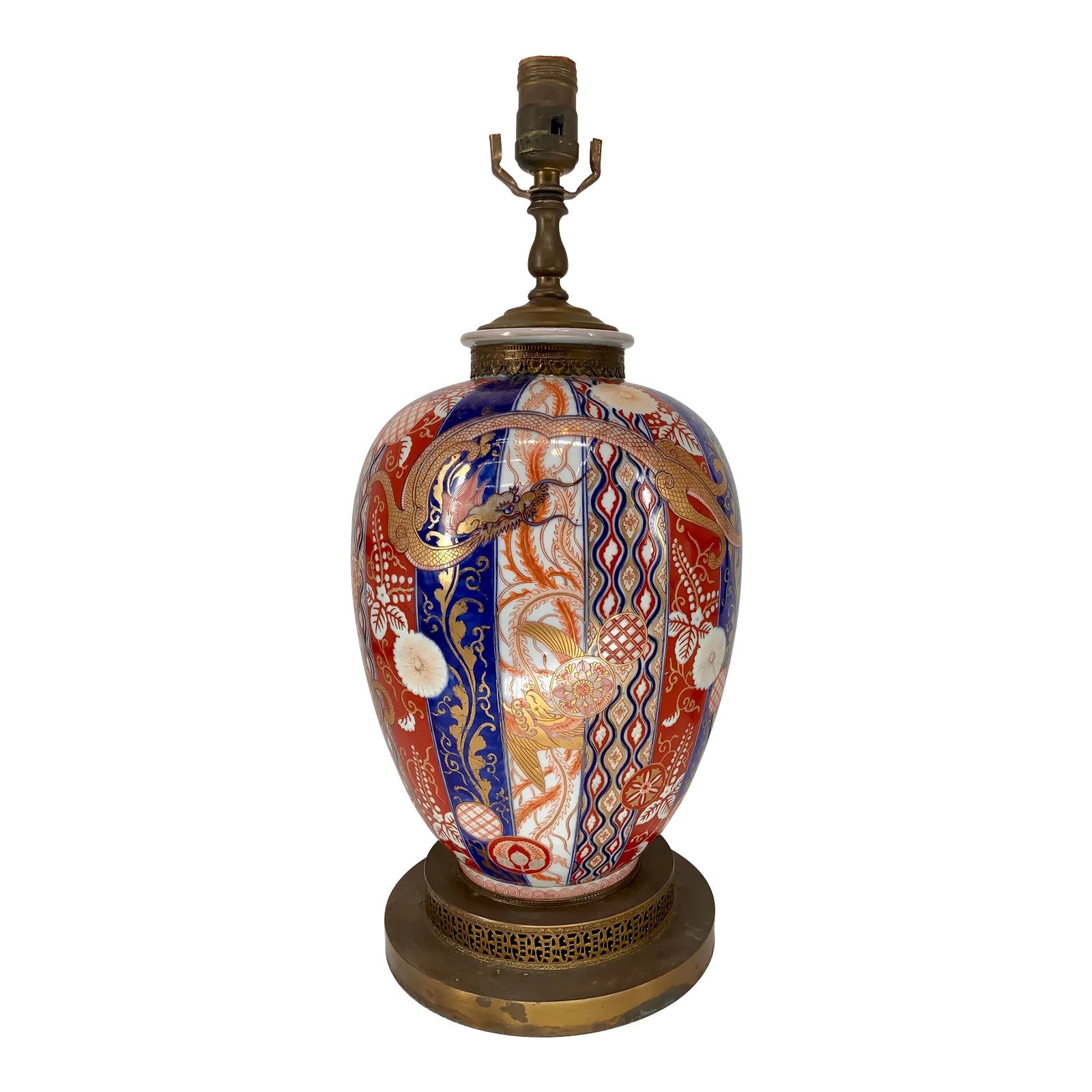 Large Antique Japanese Fukagawa Porcelain Lamp With Dragons . | Chairish