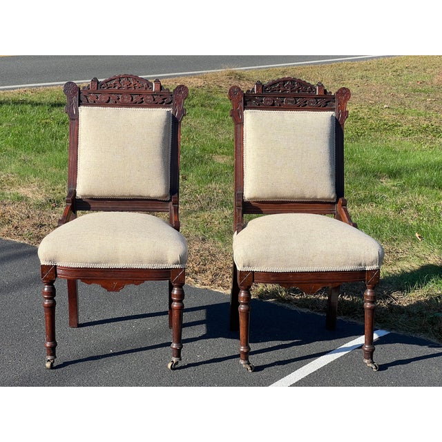 Pair of Antique Eastlake Victorian Parlor Chairs Century 1880 | Chairish