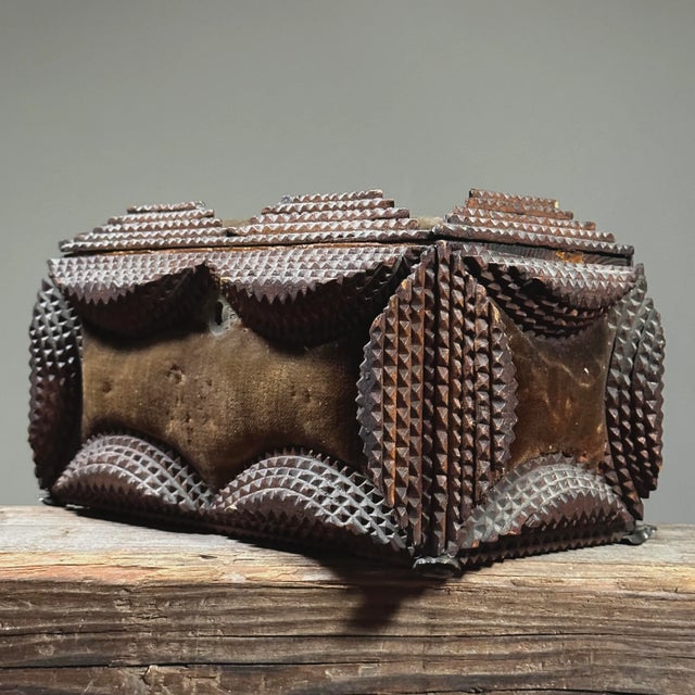 Rare 19th C. Chip Carved Tramp Art Box With Draped Detailing/Folk Art ...