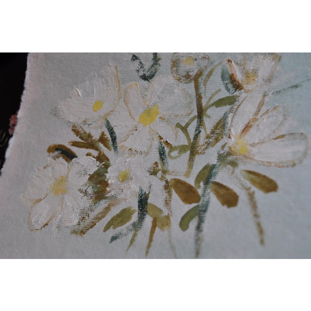 Handmade Deckle Edge Paper White Florals Mixed Media Art | Chairish