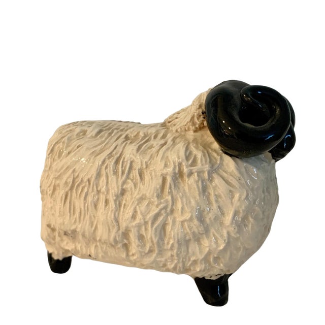 Midcentury Ceramic Black Faced Ram / Sheep Figurine Signed | Chairish