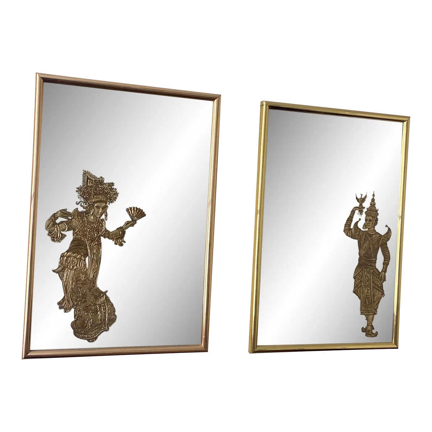 1960s Thai Foil Art Mirrors- Set of 2 | Chairish