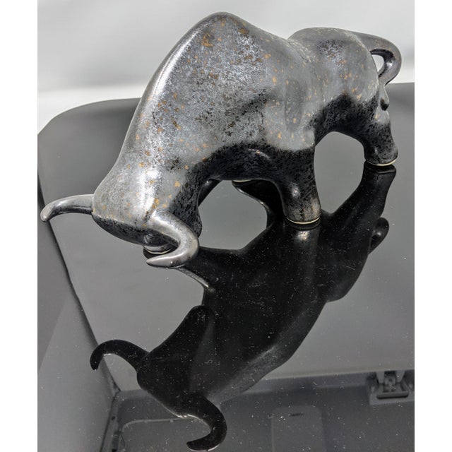 Modern Figurative Raging Wall Street Bull Charcoal and Bronze Speckled ...