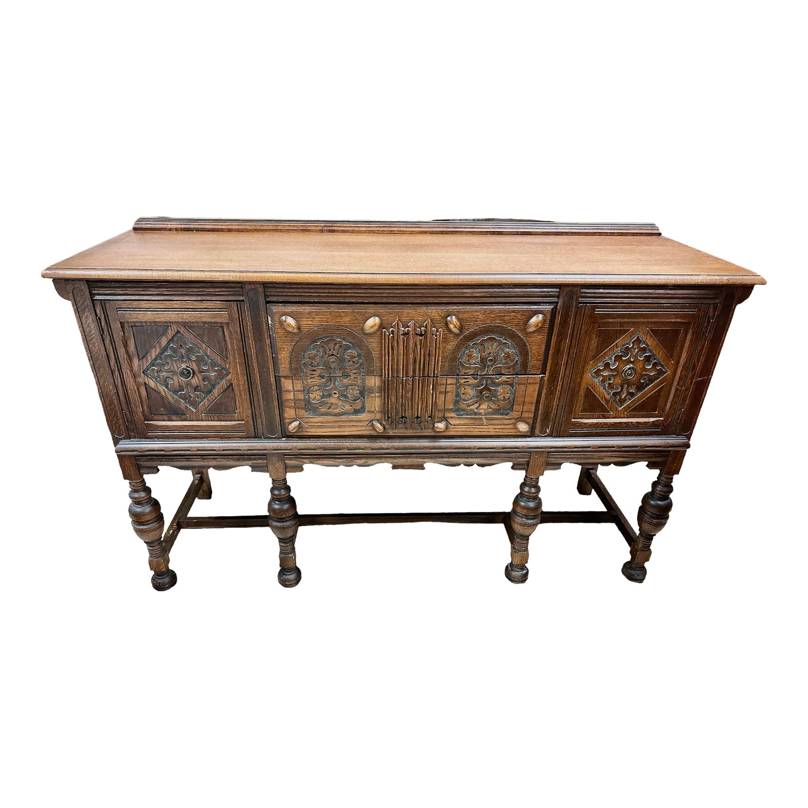 Antique Spanish Revival or Jacobean Oak Buffet - Circa 1915 | Chairish