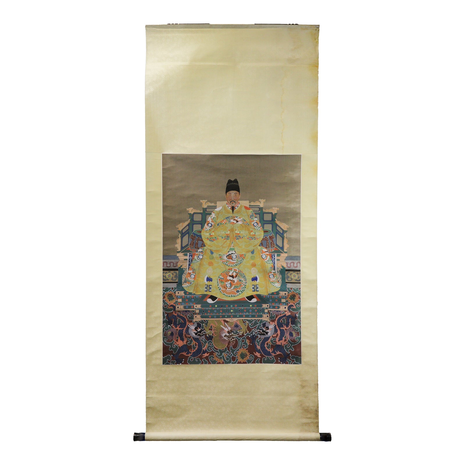 Vintage Chinese Imperial Ancestor Portrait Scroll Painting of Emperor ...