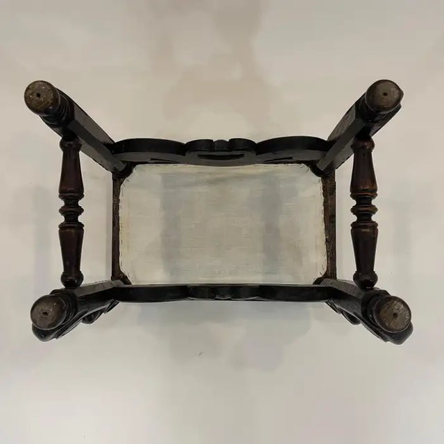 19th Century Italian Baroque Carved Stool or Bench, Linen and Oak ...