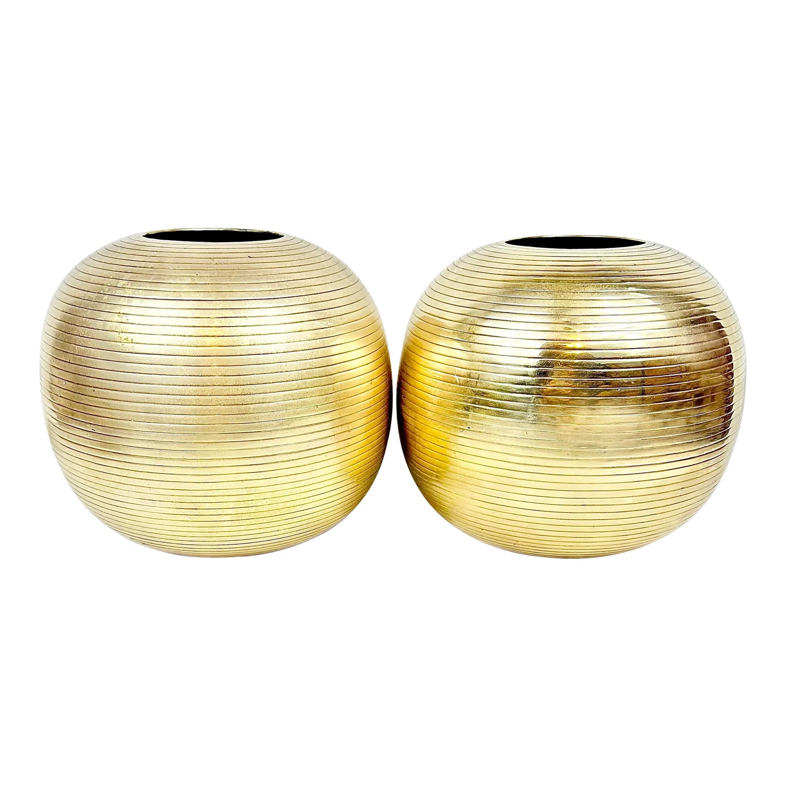 Large Vintage Brass Spherical Vases-A Pair | Chairish