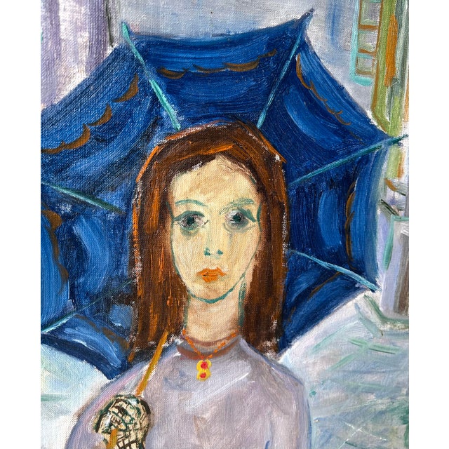 Circa 1950s "Ingrid With Umbrella" Swedish Oil Painting by Sigward ...