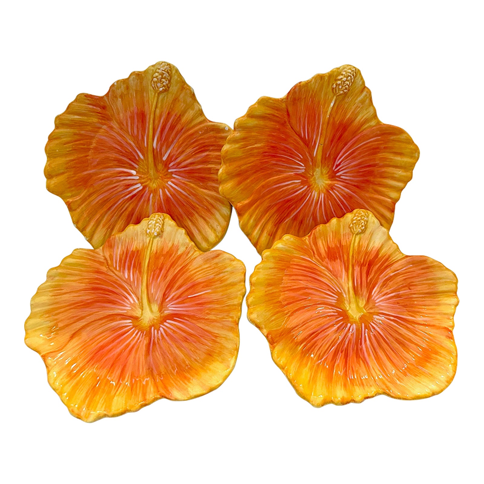 Set of 4 "Tropical Nights" Hibiscus Flower Salad Plates | Chairish