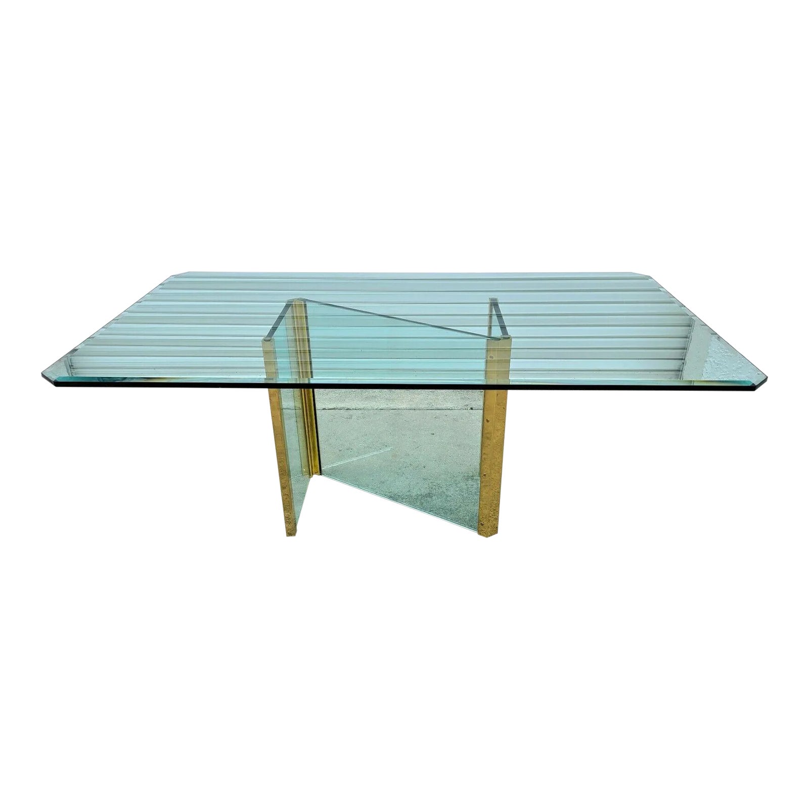 1970's Leon Rosen for Pace Collection Glass & Brass Dining Table 72" X ...
