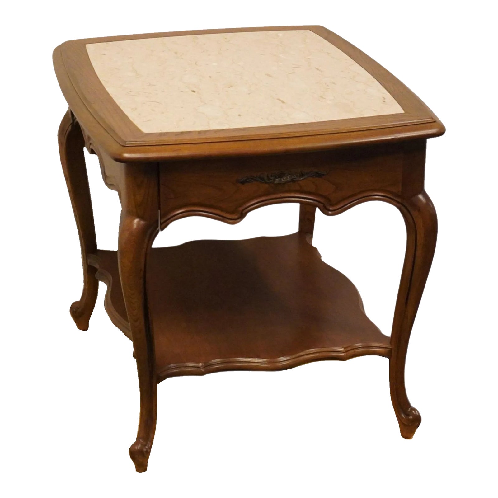 Vintage High End Solid Oak Country French Style 22" Accent End Table W ...