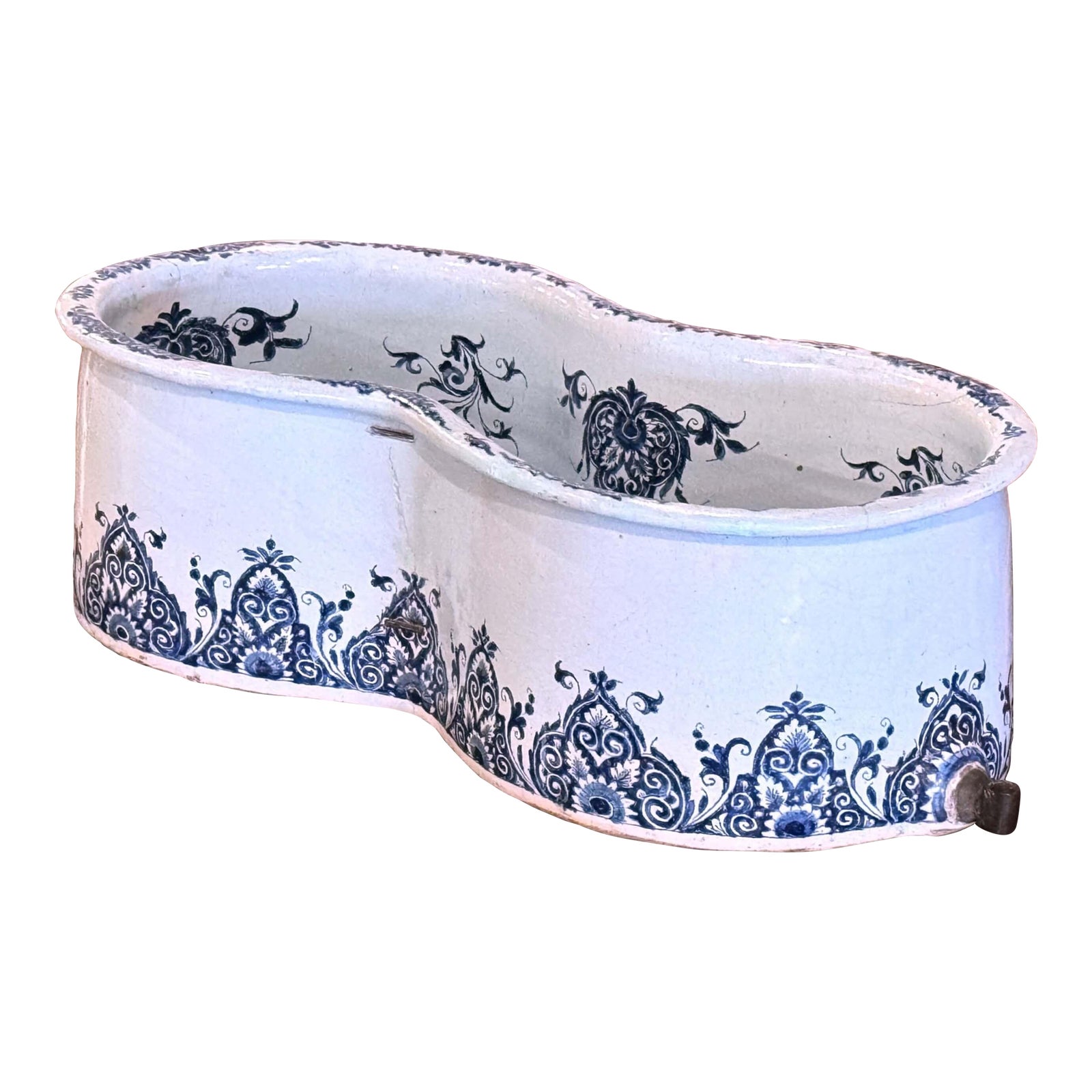 18th Century French Hand Painted Blue and White Faience Bidet ...
