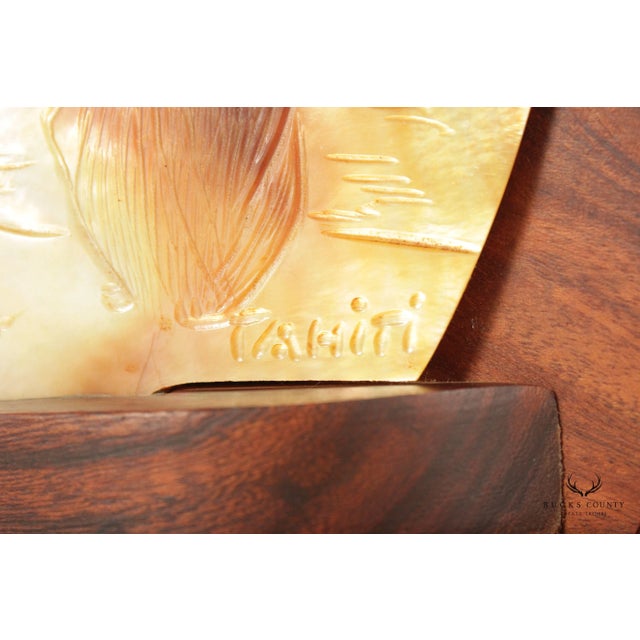 Tahitian Tiki Carved Shell and Teak Wood Lamp | Chairish