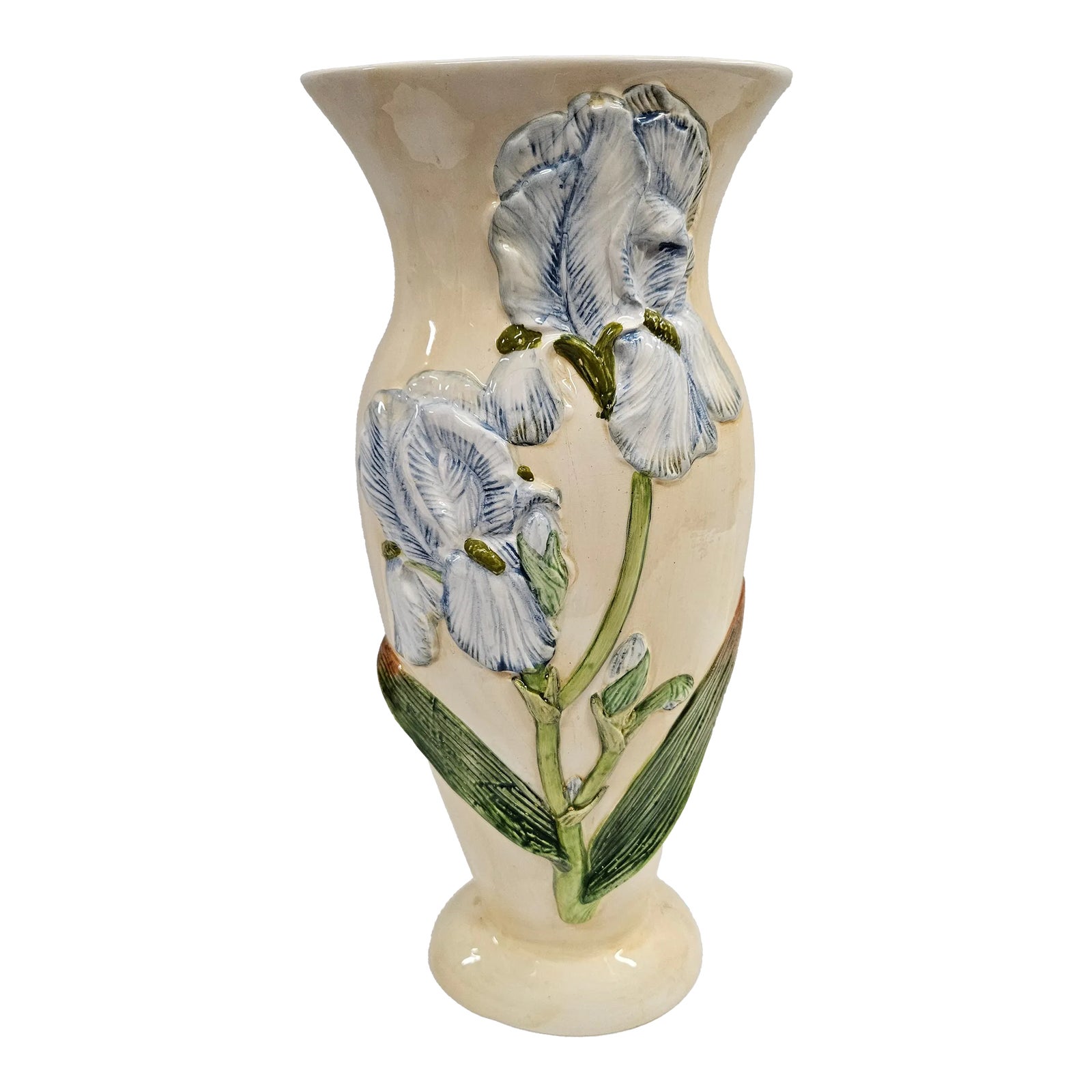 Vintage Blue Iris Art Pottery Vase | Chairish