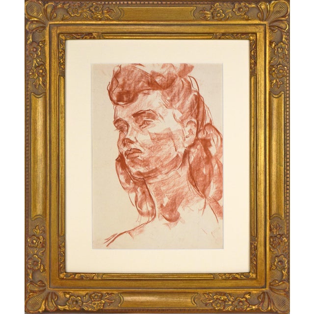 Vintage Conté Female Portrait Drawing by Robert Houston Whitmore 1941 ...