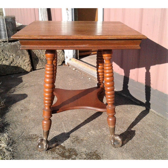 Antique Quarter Sawn Oak Parlor Table With Large Claw Feet and Glass ...