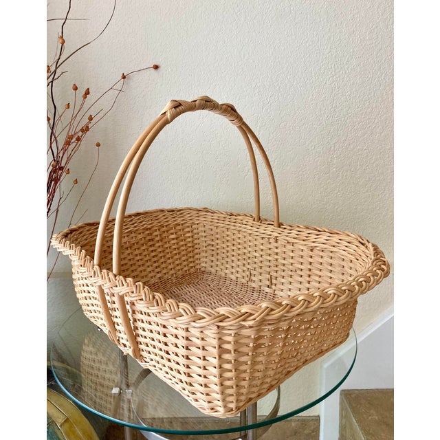 Late Mid-Century Extra-Large White Oak Splint Gathering Basket | Chairish