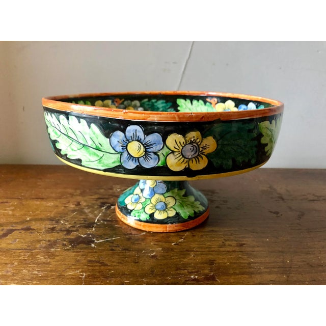 Vintage Italian Pottery Floral Compote | Chairish