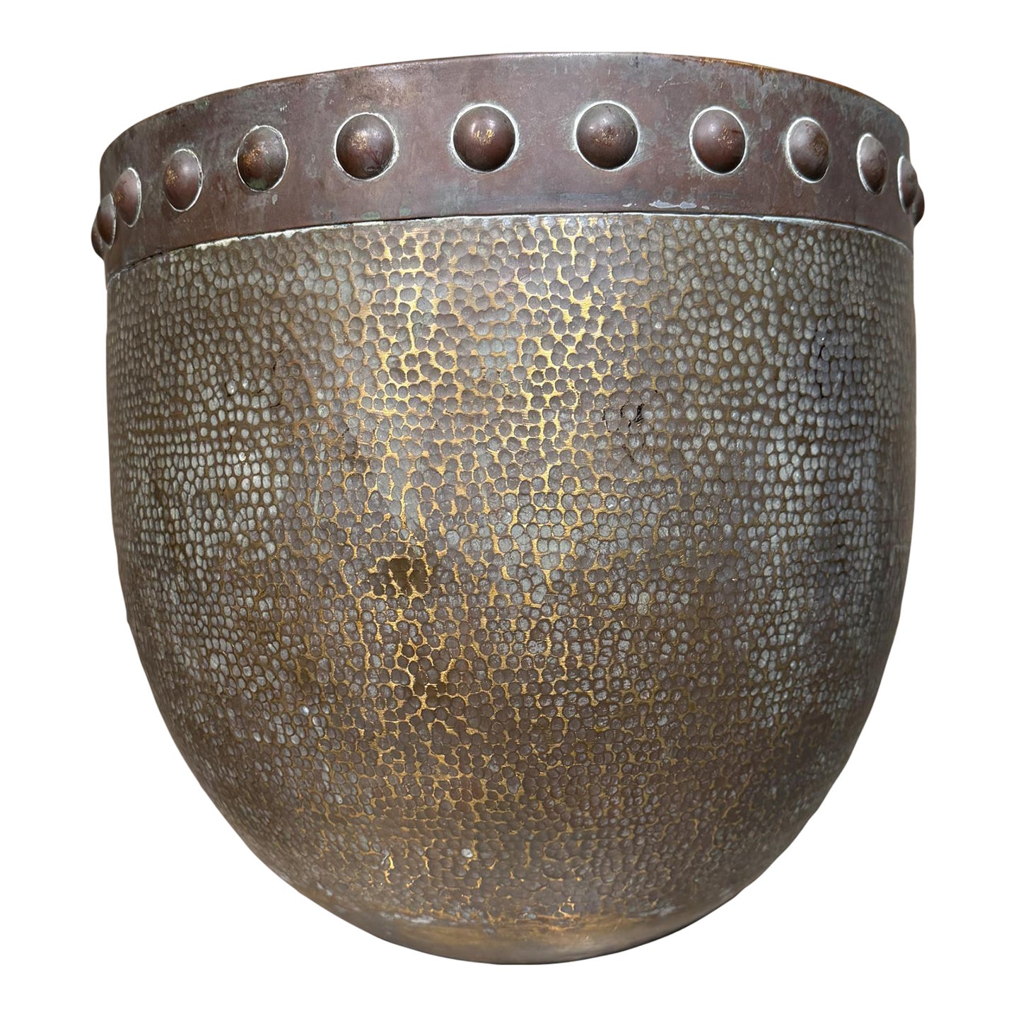 Vintage Hammered Brass Planter Pot With a Riveted Rim Hollywood Regency ...