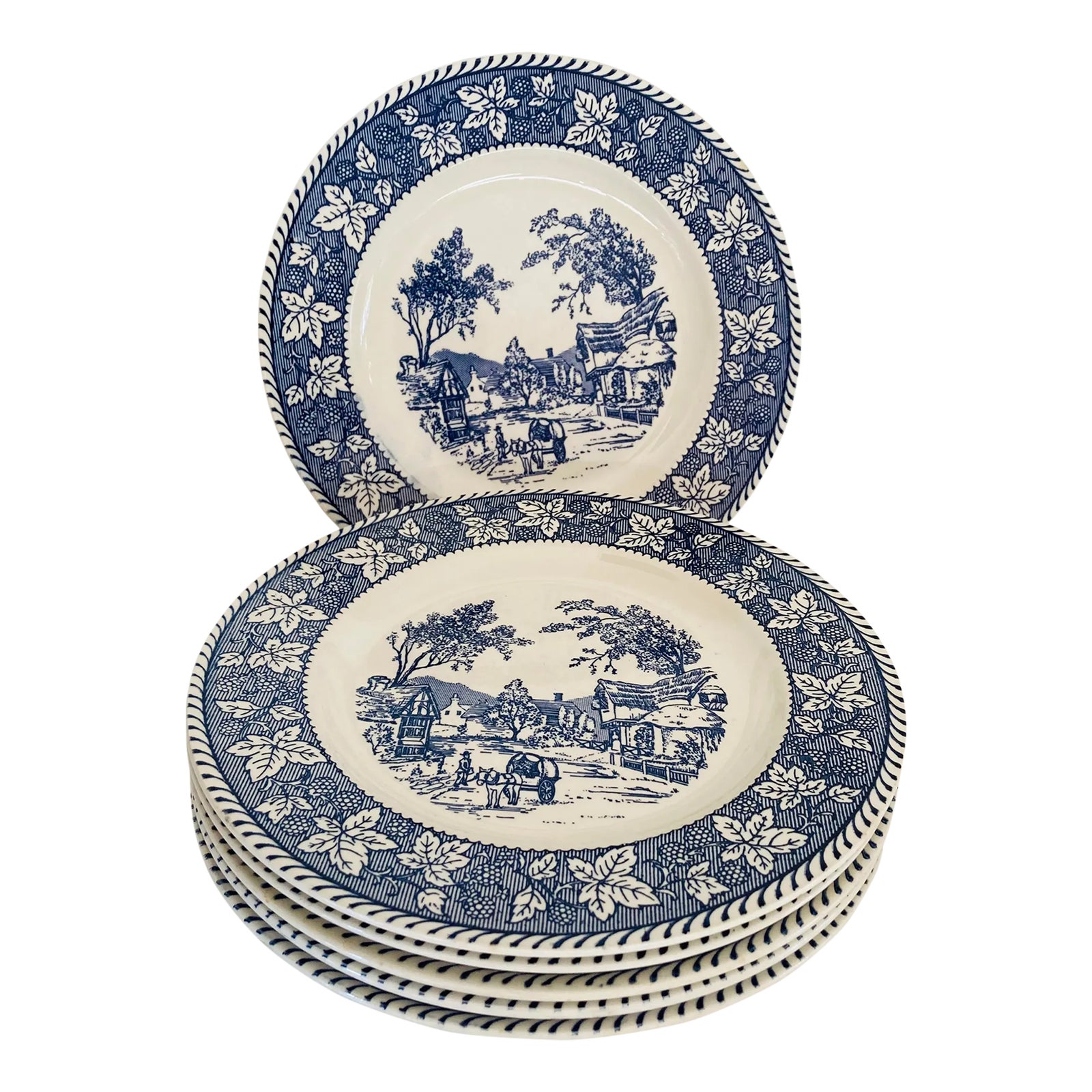 Vintage Homer Laughlin Shakespeare Country Blue & White Dinner Plates S ...