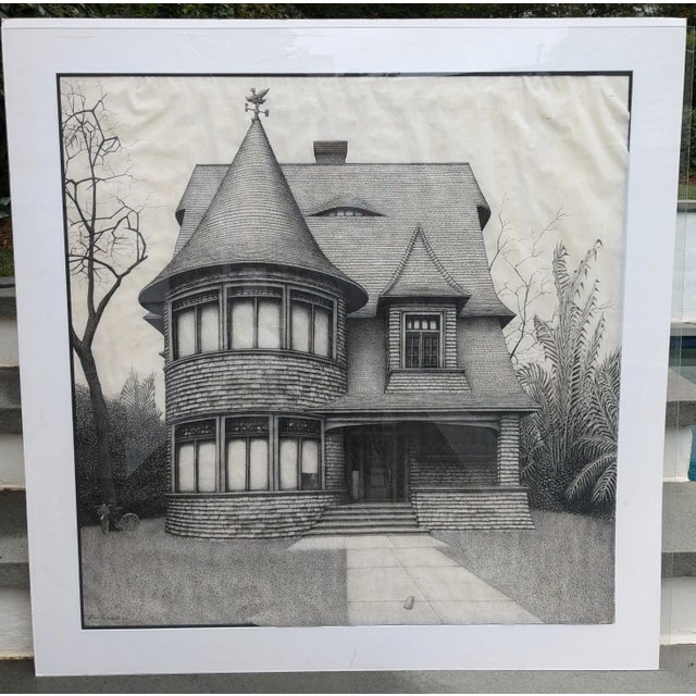 Monumental Pen & Ink Architectural Drawing by Dave Shofield – Framed ...