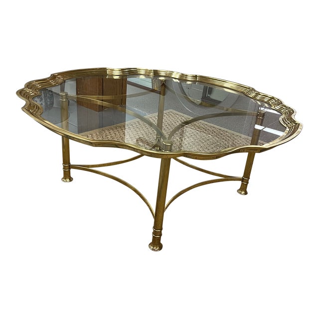 Mid 20th Century Italian Glass Top Brass Scalloped Edge Coffee Table ...