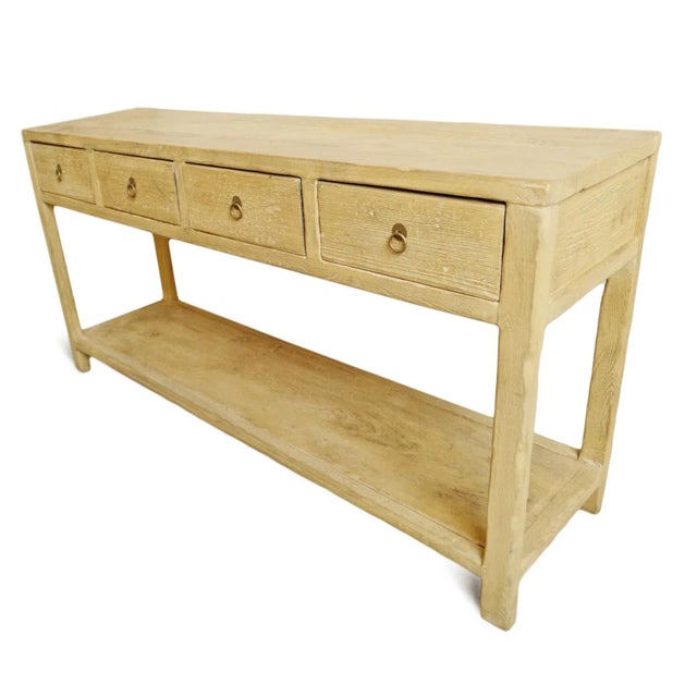Simple 4 Drawer Blonde Elm Console Table | Chairish