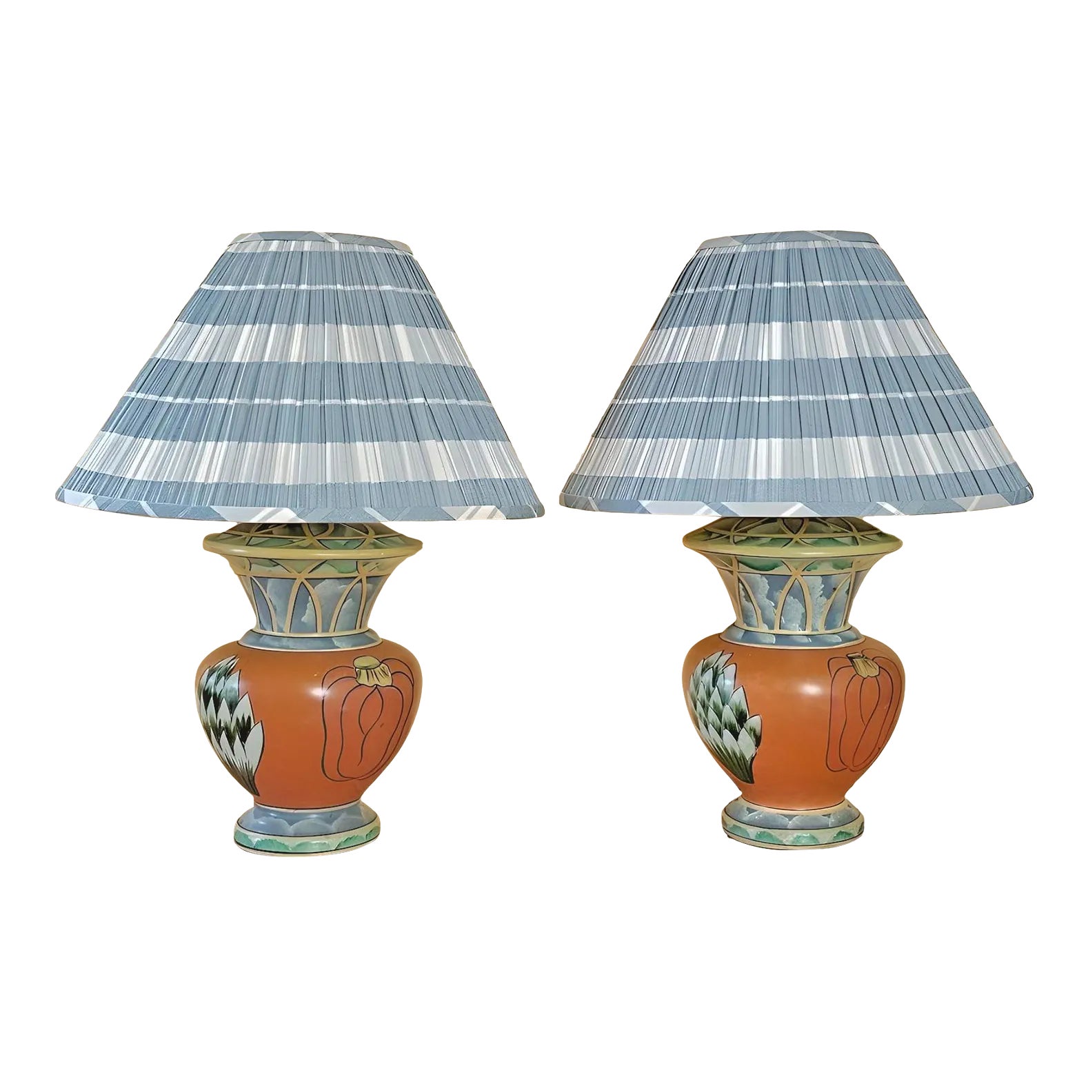 Spanish Influenced Hand Painted Enamel Table Lamp With Custom Shades, a ...