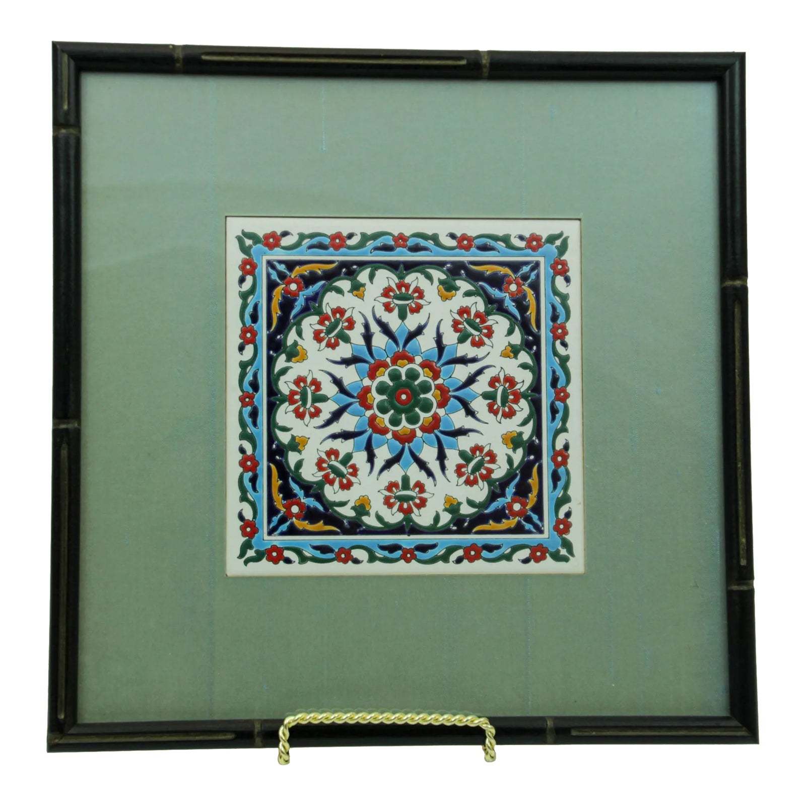 Handcrafted Turkish Iznik Style Ceramic Tile Framed 1950 | Chairish