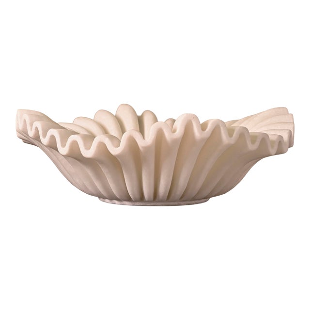 White Marble Ruffled Bowl | Chairish