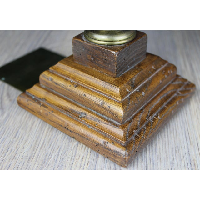 1980s Brass Sphere & Finial Bookends on Faux Wormwood Oak Base- Set of ...