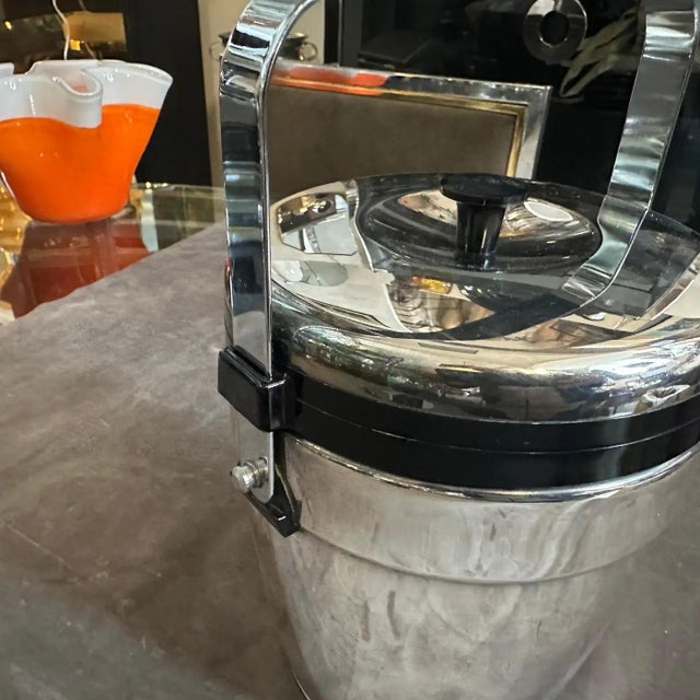 1970s Art Deco Style Chromed Metal and Black Plastic Ice Bucket by ...