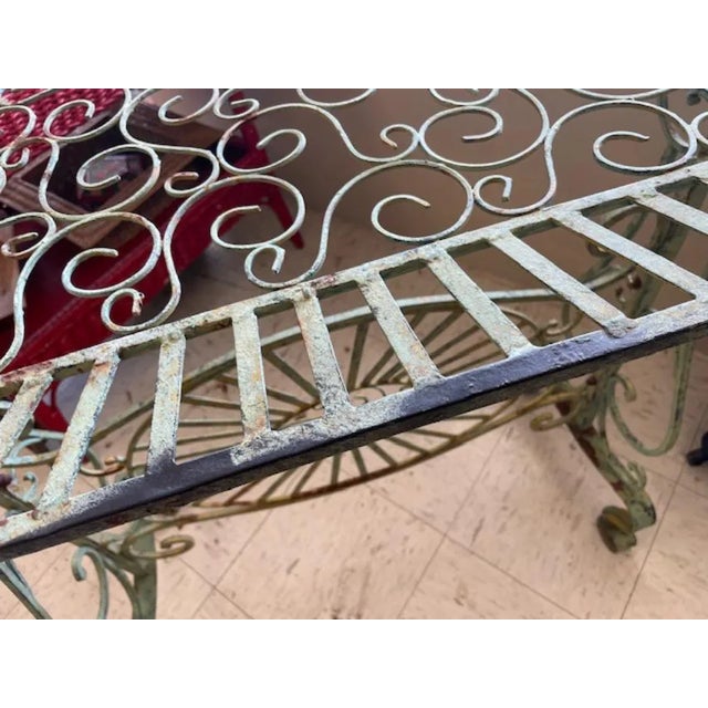 Vintage Green Metal Iron Scroll Ornate Patio Console Table | Chairish