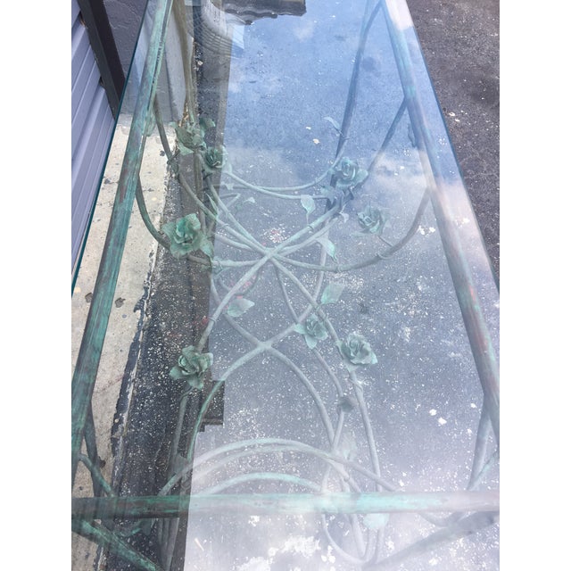 Contemporary Copper Glass Top Console Table | Chairish