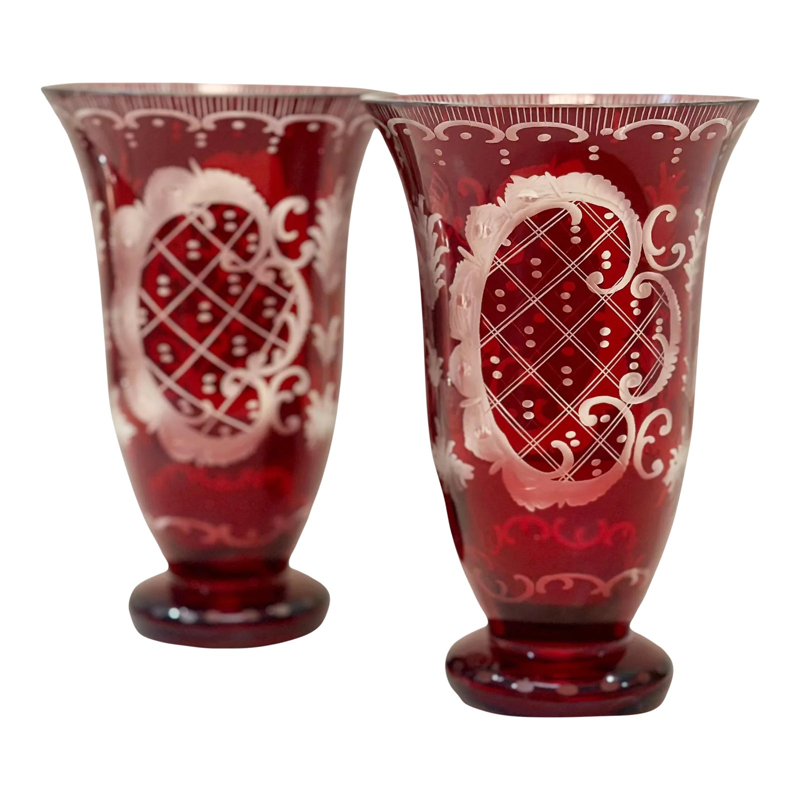 Mid 19th Century Bohemian Ruby Red Vases - a Pair | Chairish
