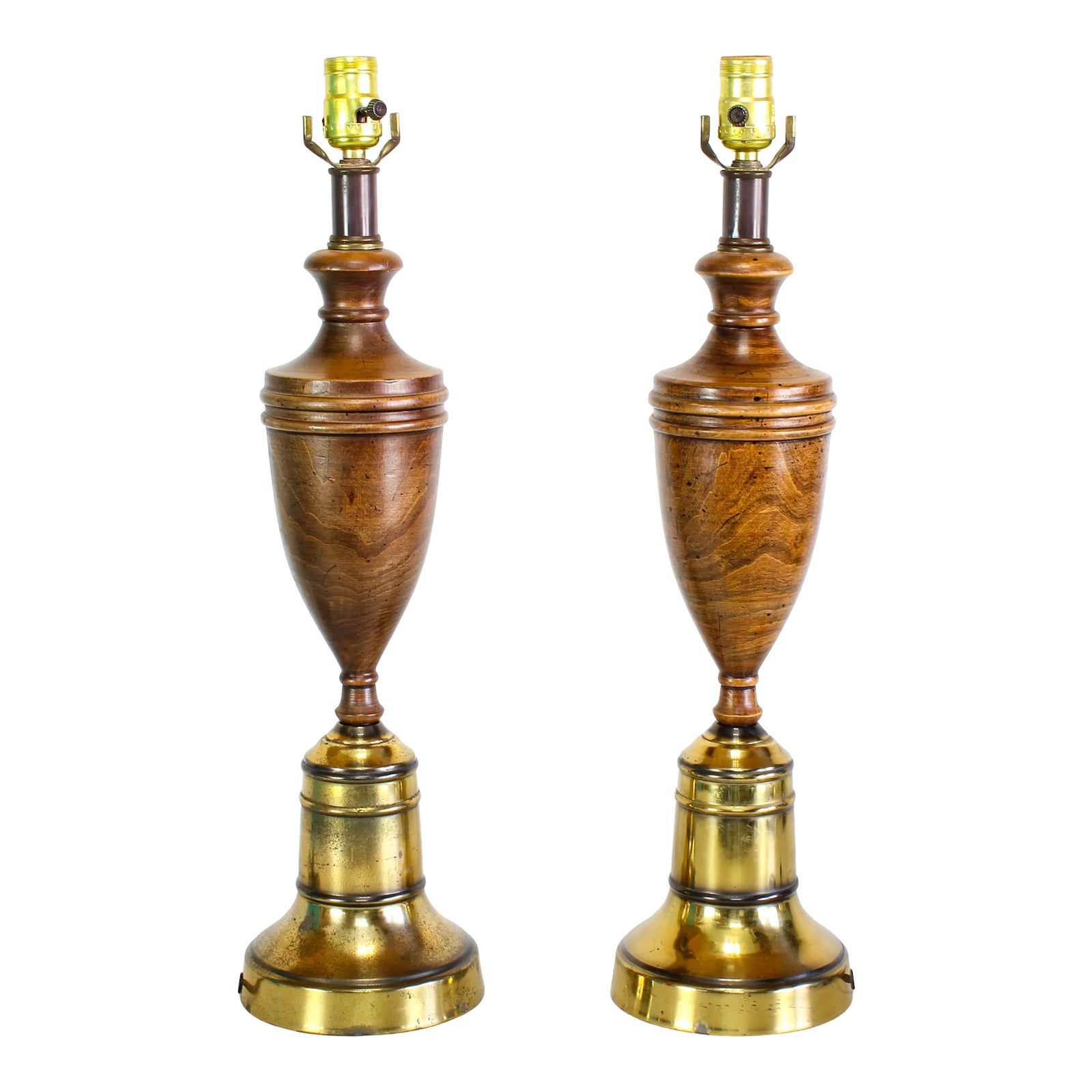 Mid Century Pair of Wood Finial Table Lamps | Chairish
