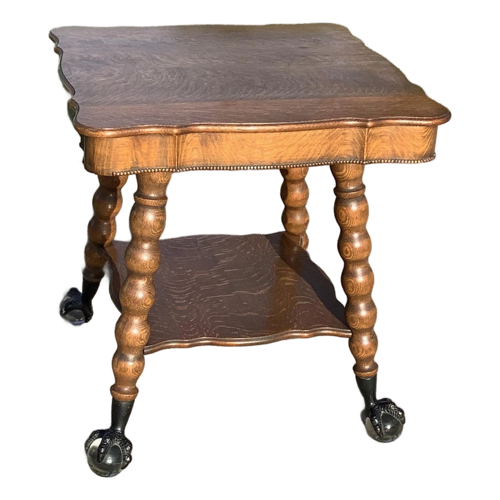 Antique Oak Claw and Ball Foot Parlor Table | Chairish